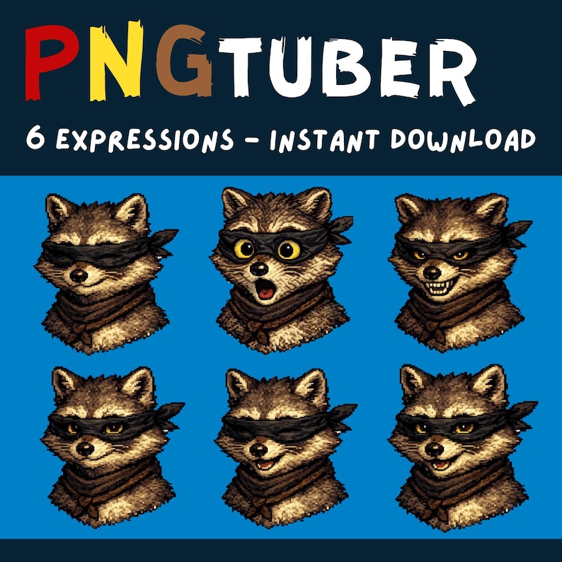 Pixel Raccoon Pngtuber Avatar – Premade Streaming Asset, Vtuber PNG ...