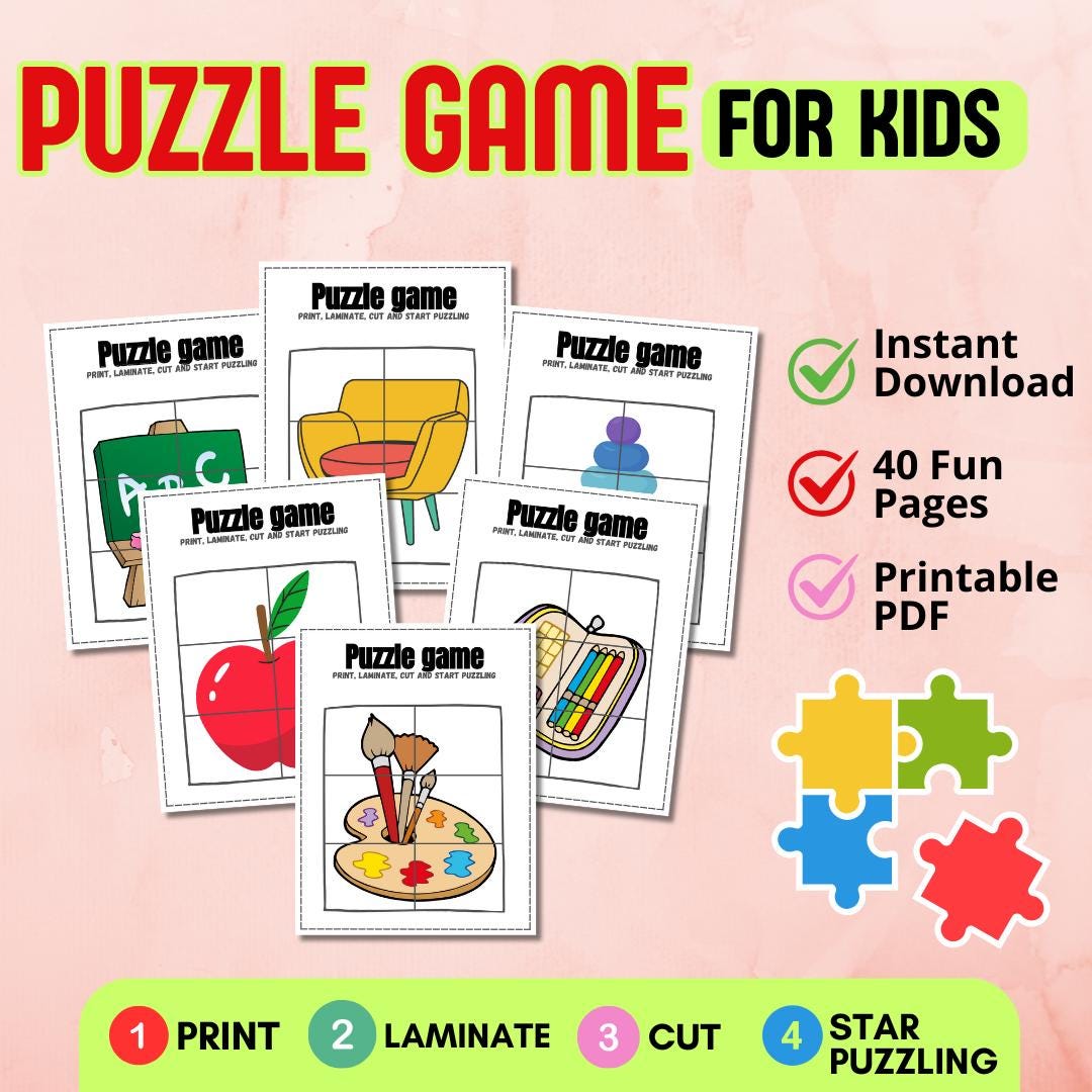 Printable Puzzle Game for Kids | Cut and Paste Puzzle Activity | 40 ...