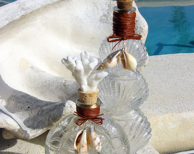 Shell Inspired Decorative Glass Bottles, Coral and Scallop Seashell ...