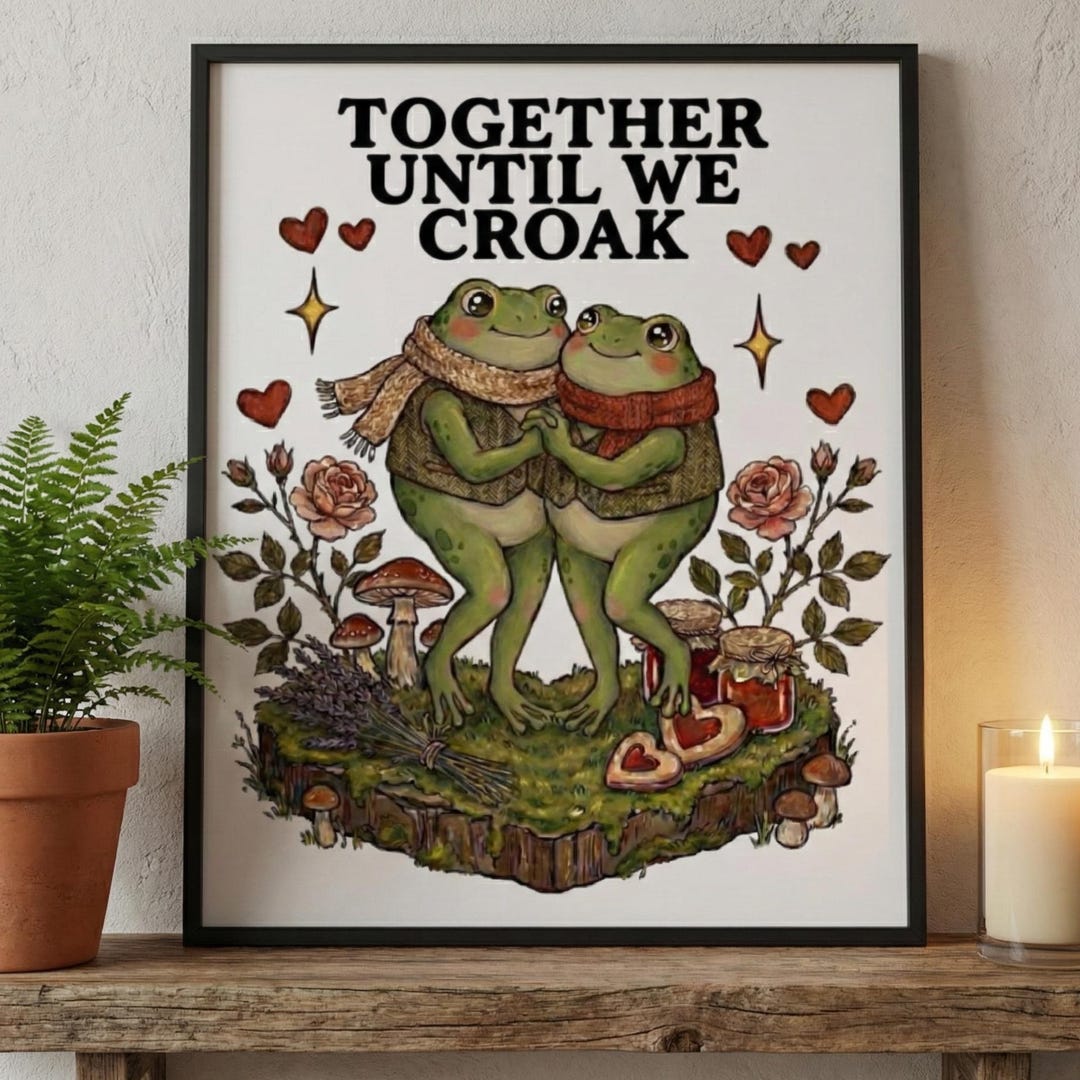 Cottagecore Frogs in Love Illustration - Together Until We Croak ...