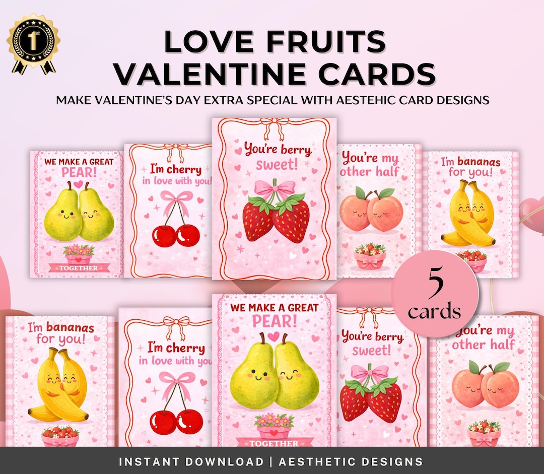 Love Fruits Valentine Cards, Digital Valentine’s Day Cards, Editable ...