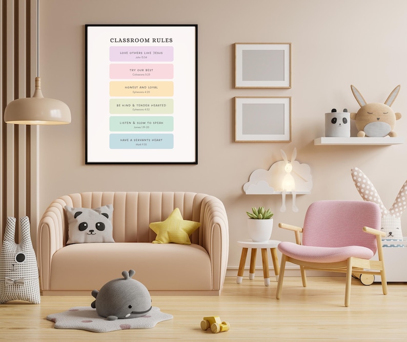 Christian Classroom Rules Poster | Bible Verses, Sunday School Wall Art ...