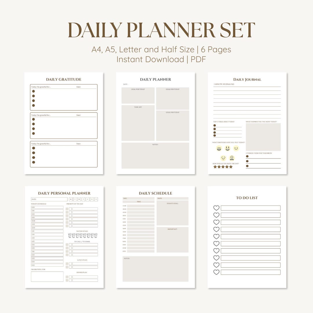 Minimalist Daily Planner Printable Bundle | Gratitude + Journal ...