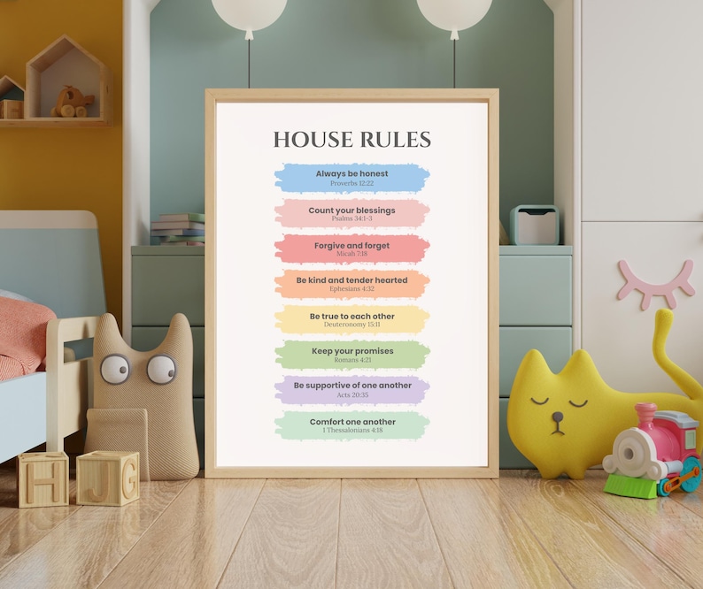 Christian House Rules Printable – Bible Verse Wall Art, Kids Values ...