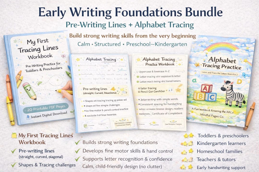Early Writing Foundations Bundle - Pre-writing Lines & Alphabet Tracing ...