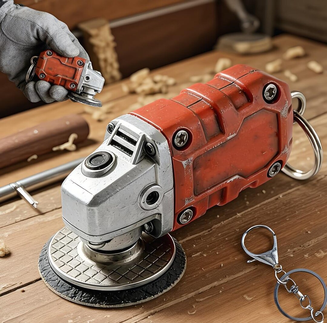 Mini Grinder & Chainsaw Keychain Realistic Tool Key Ring, Outdoor Tool ...
