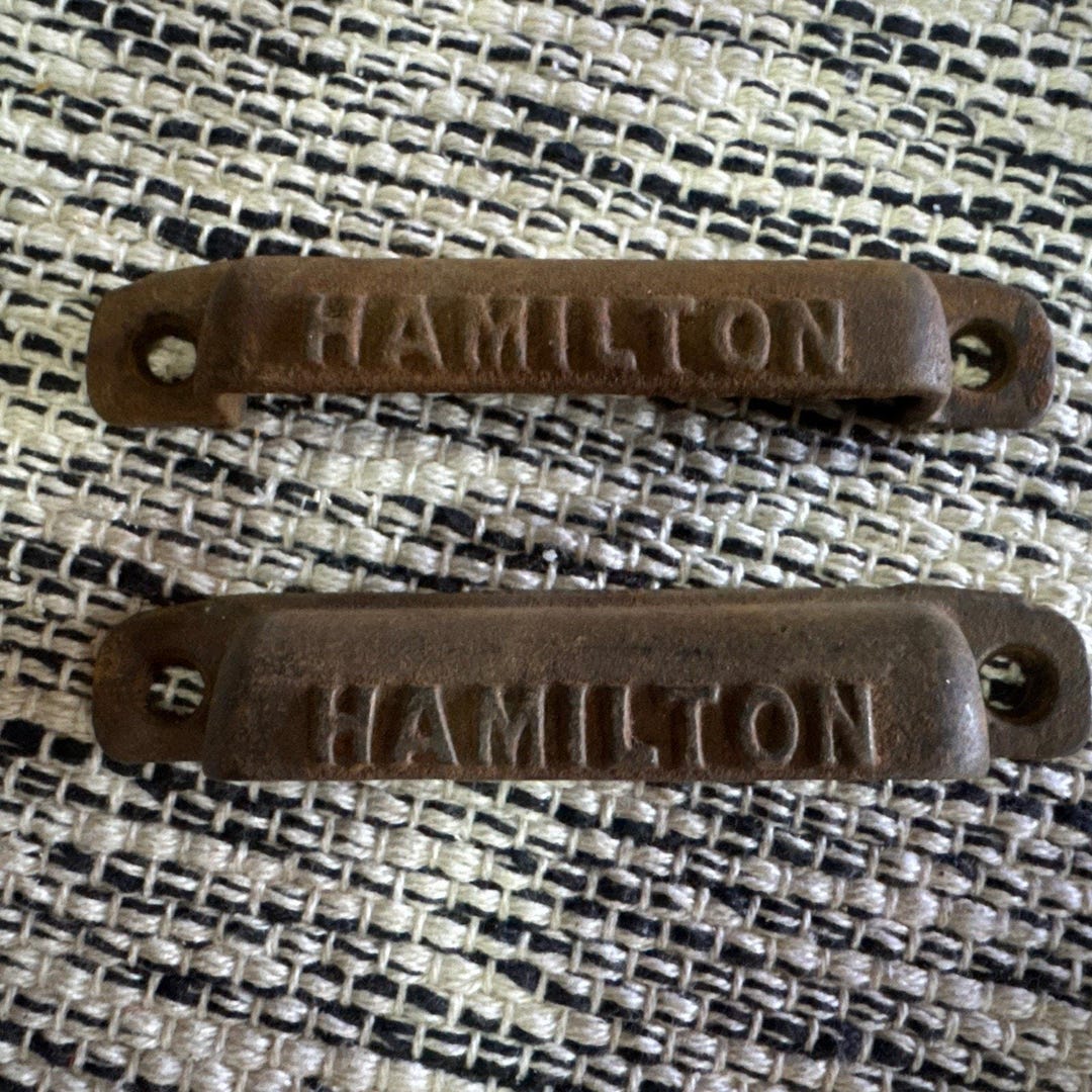 2 Vintage Hamilton Mfg Co. Letterpress Printing Cast Iron Drawer Pulls ...