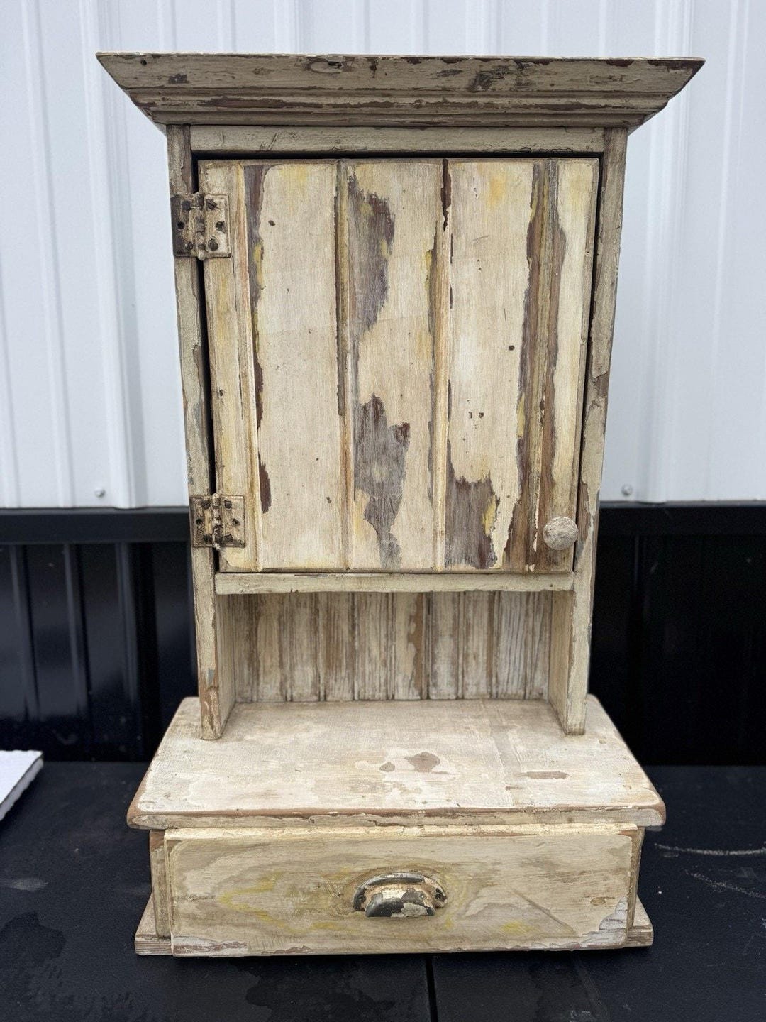 Vintage Primitive 30.5” Tall Wood Wall Hanging What Not Cabinet Shelf ...