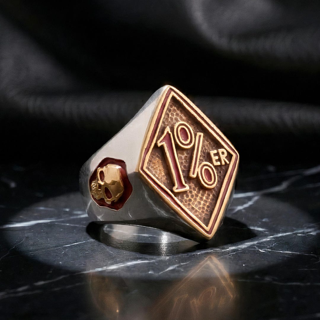 1%er Biker Ring, Titanium Steel One Percent Diamond Enamel Skull Ring ...