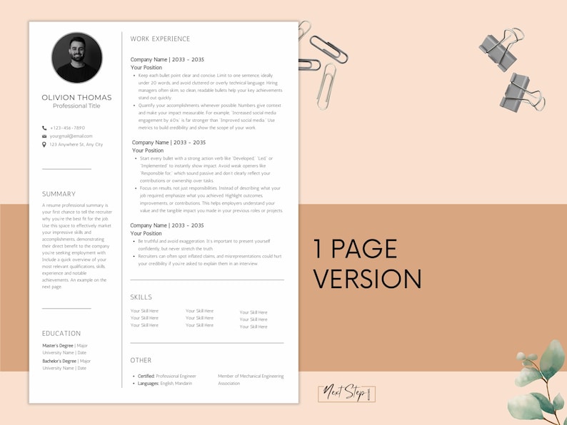 ATS Friendly Resume Template, Professional CV Template, Basic and ...