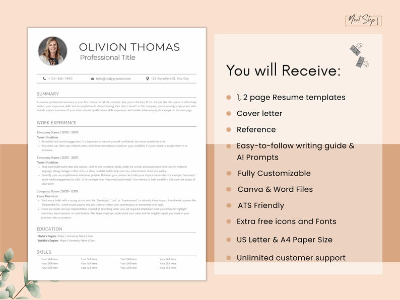 Modèle de CV ATS Word, Canva, modèle de CV professionnel, CV basique et ...