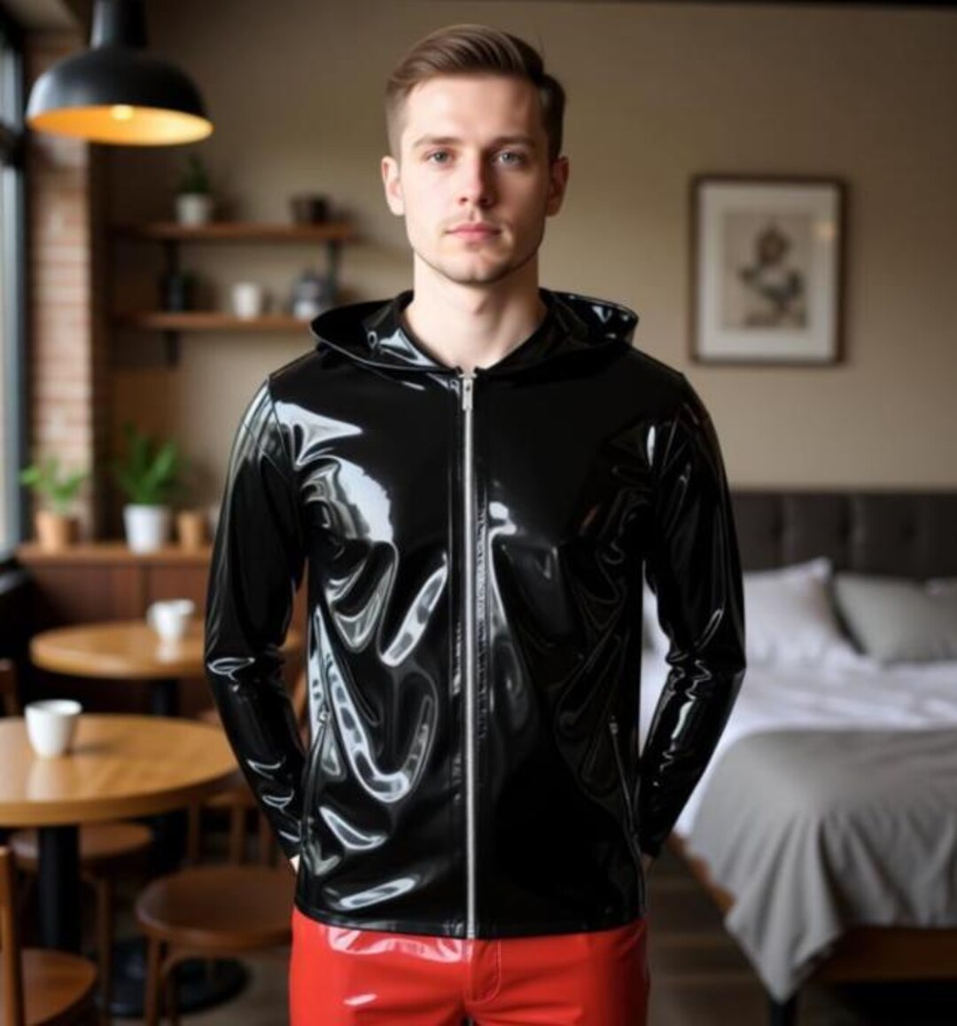 Men's PVC Vinyl Leather Jackets Slim Fashion Coats Wetlook Outerwear ...