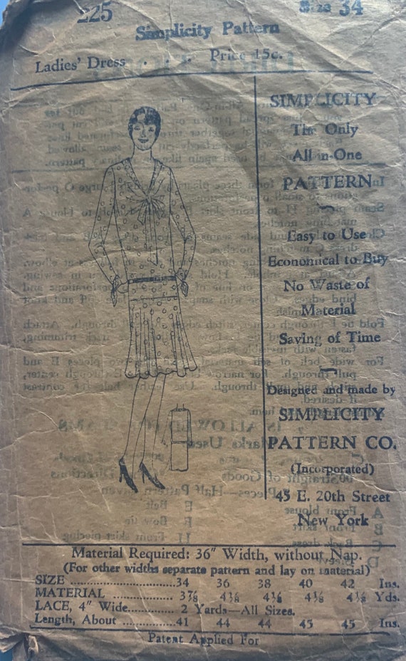 Sewing & Fiber Very Rare Early 1920s Simplicity Authentic Flapper Dress ...