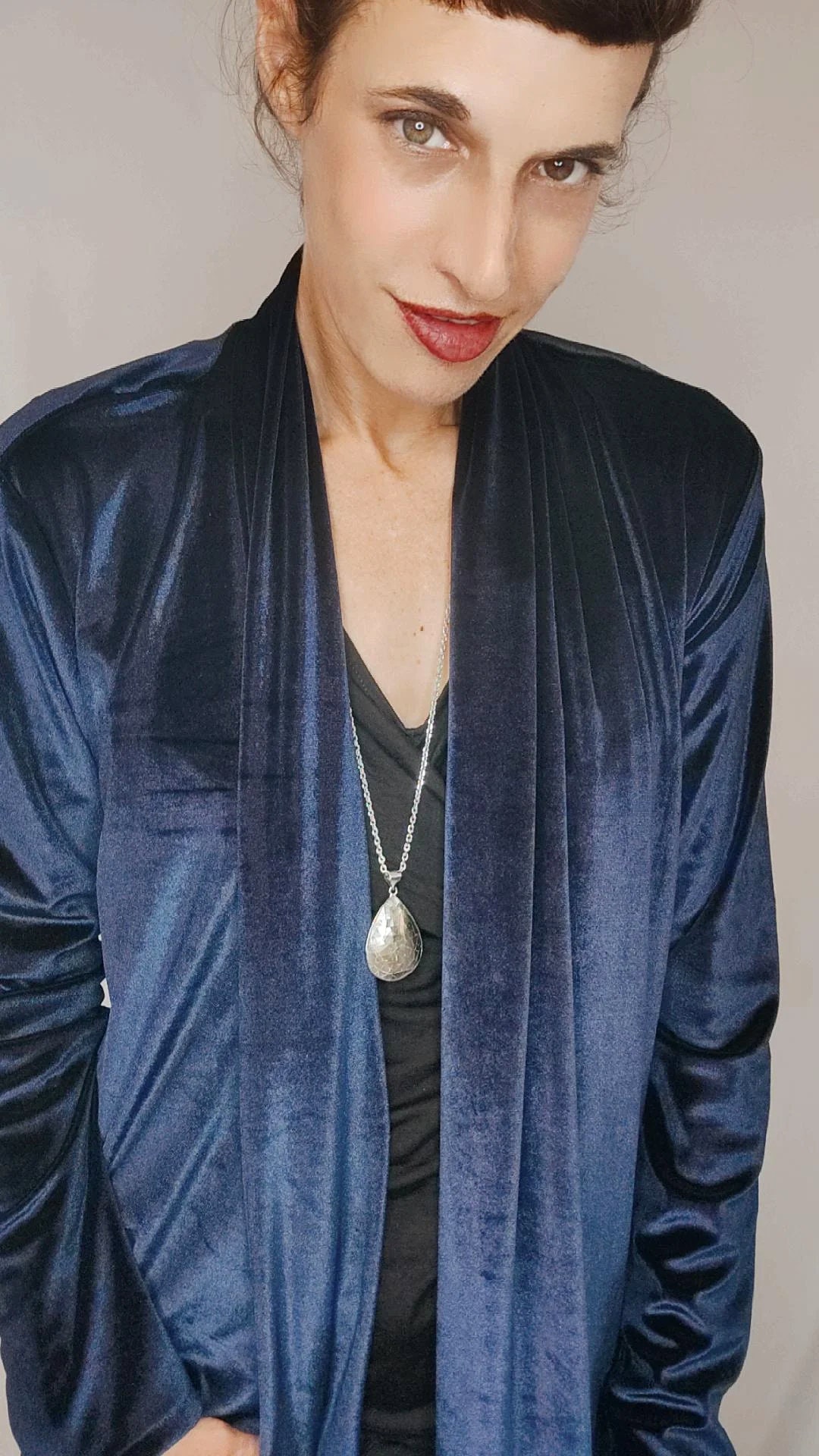 Navy Blue Velvet Cardigan, Blue Velvet Jacket, Plus Size Clothing ...