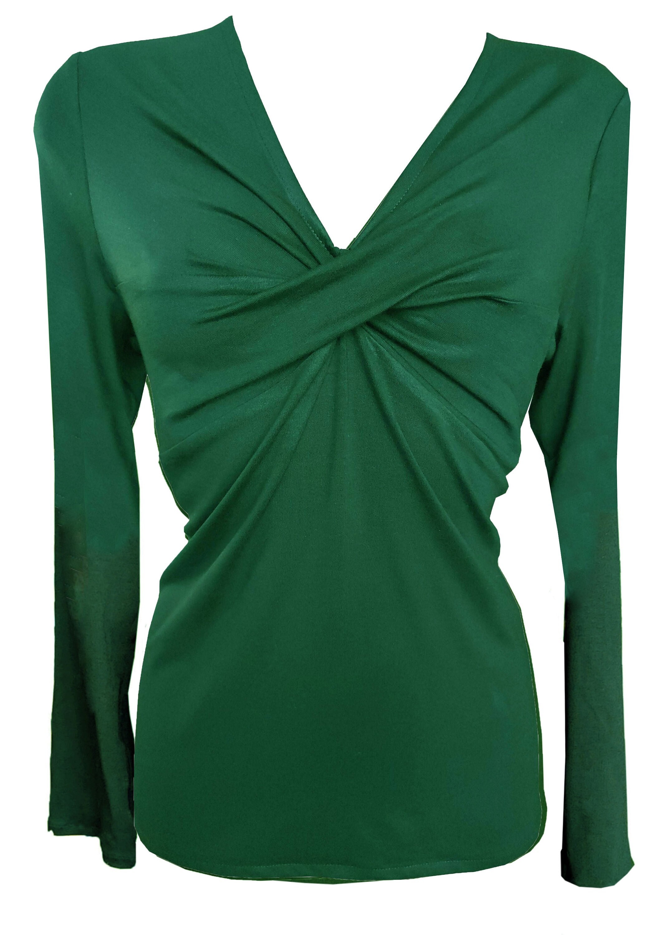 Emerald Green Twist Shirt, Green Plus Size Shirt, Green Jersey Shirt, Green Summer Shirt, Greeb ...