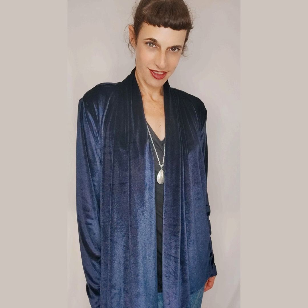 Navy Blue Velvet Cardigan, Blue Velvet Jacket, Plus Size Clothing ...