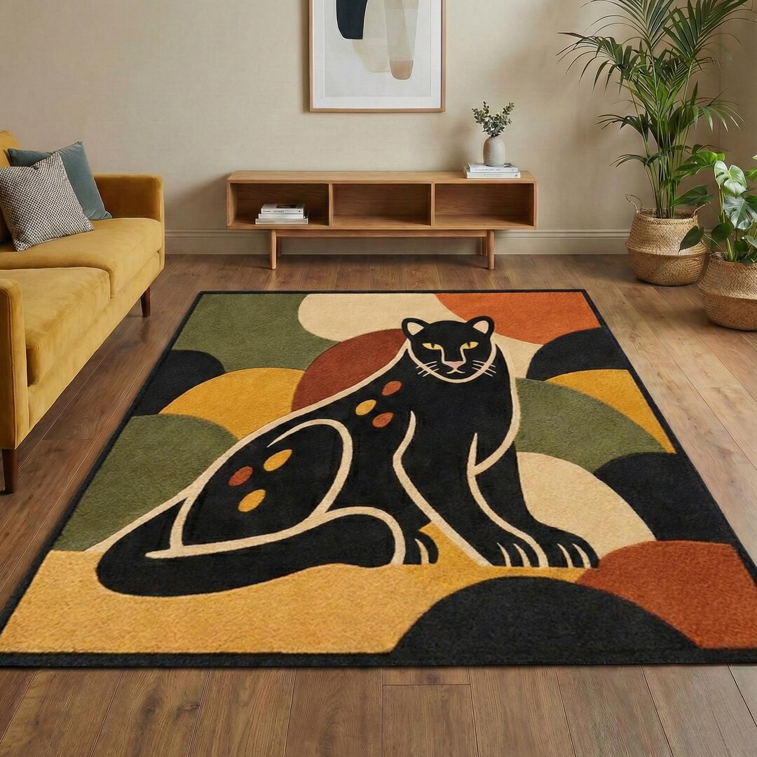 Black Panther Abstract Shaggy Rug Hand Carved 3D Wild Animal Area Rug ...