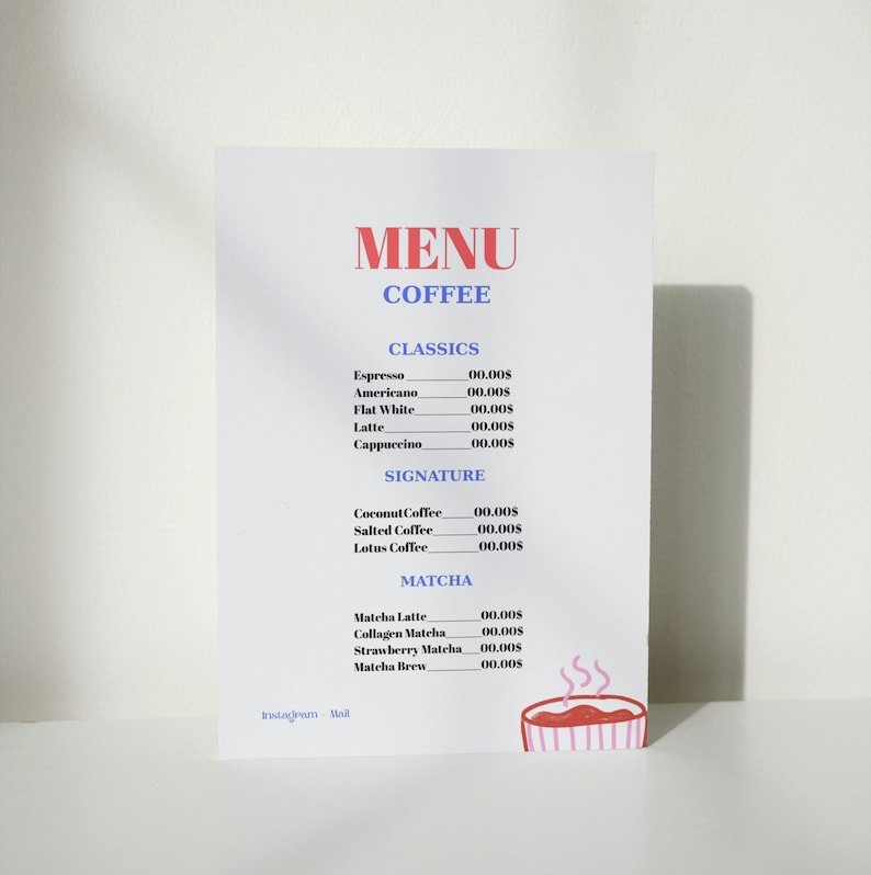 Minimal Coffee Shop Menu Template, Editable Cafe Menu (canva PDF ...