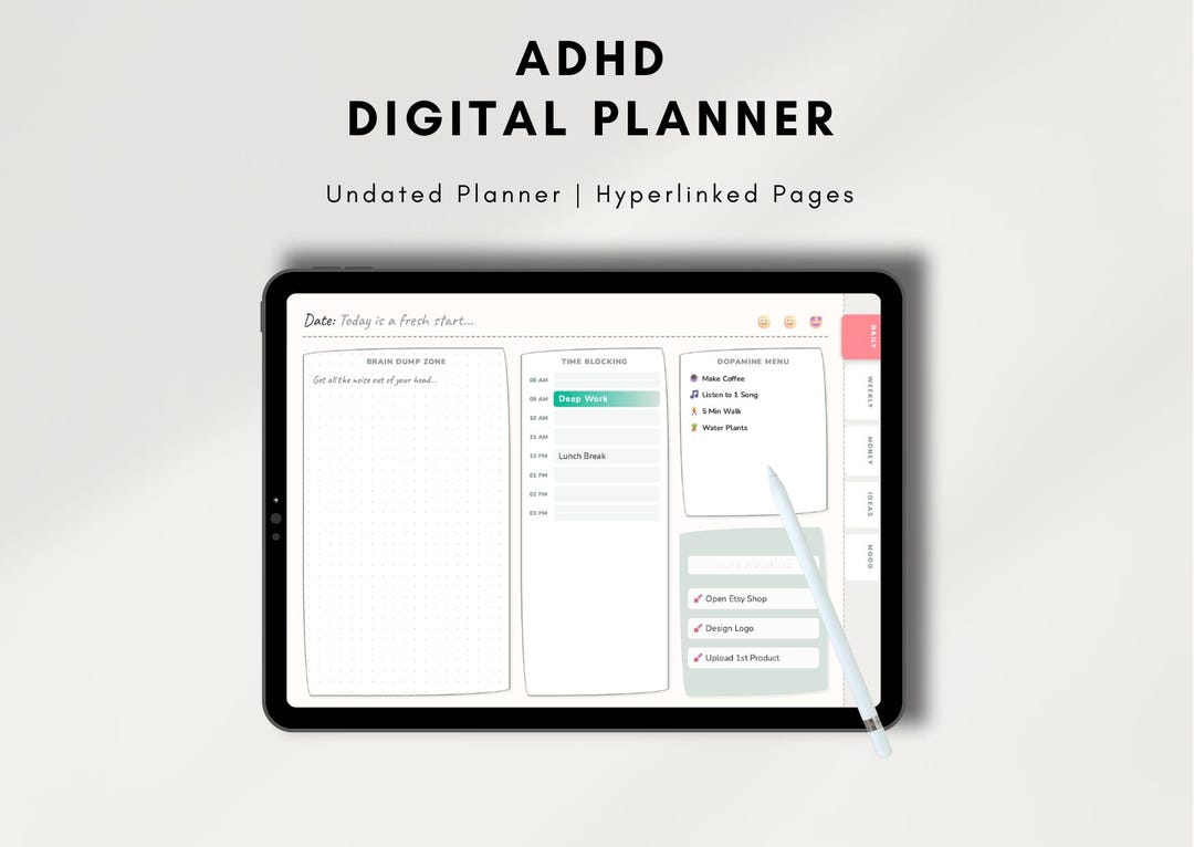 ADHD Digital Planner for Goodnotes | Daily Focus Organizer | iPad ...
