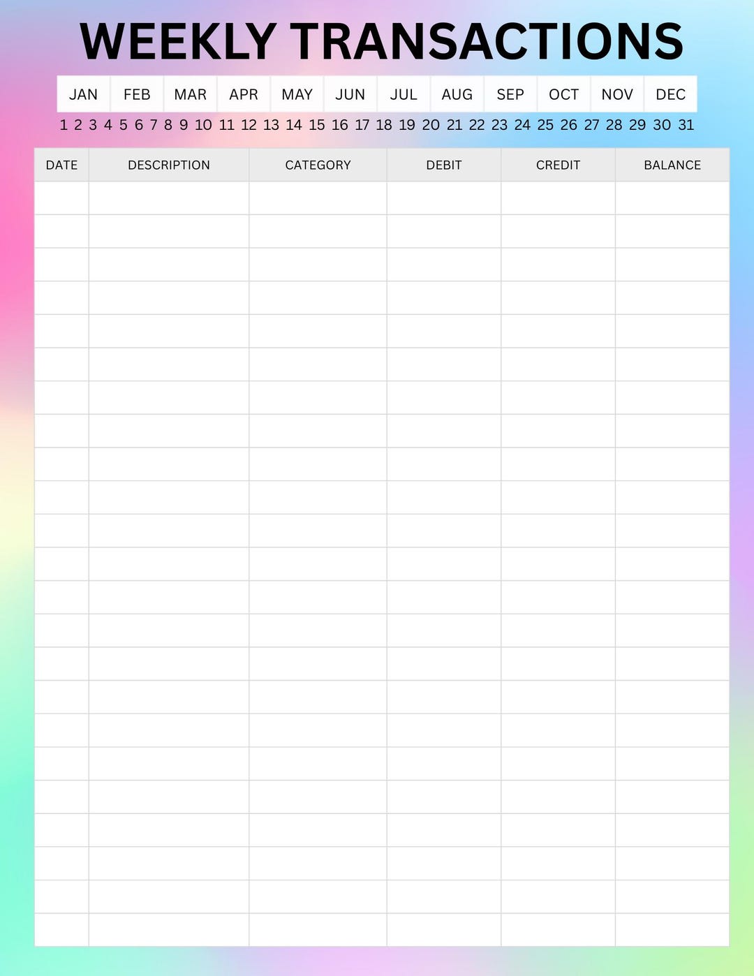 Weekly Transactions Tracker Printable | Budget Planner Insert (digital ...