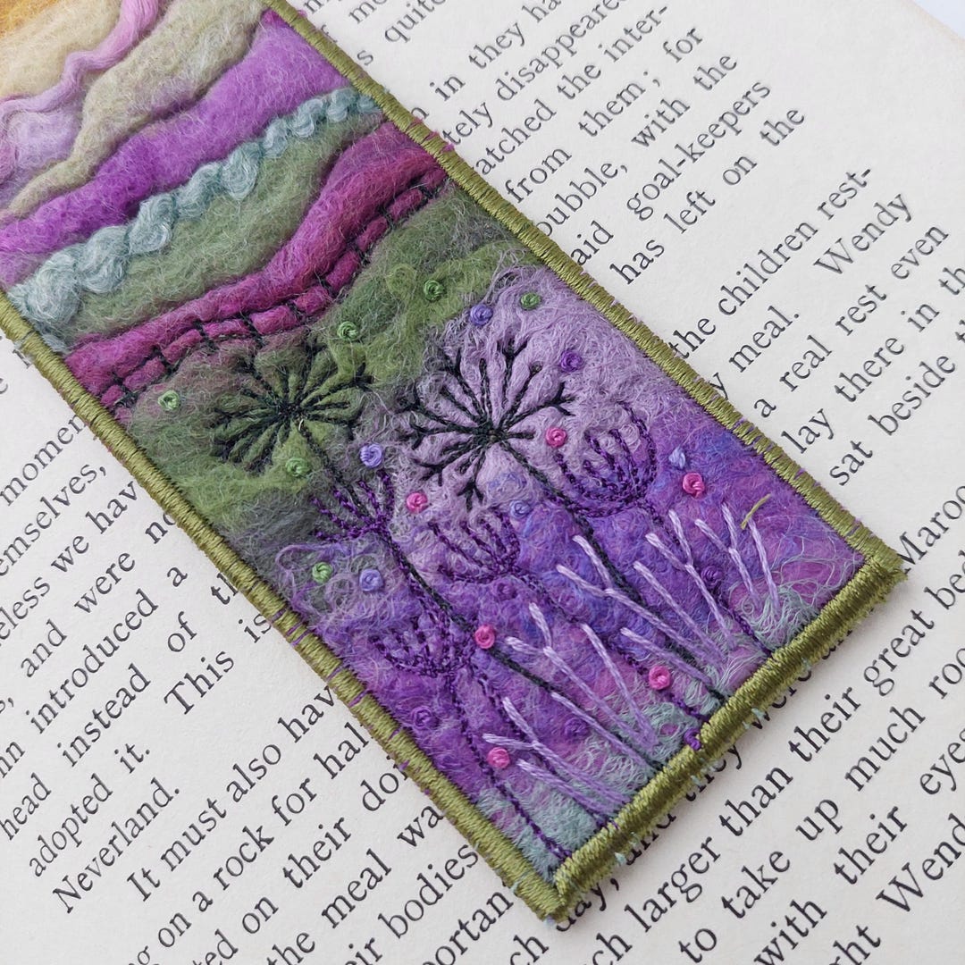 Fabric Bookmark Handmade in Felting With Embroidered Flowers ...