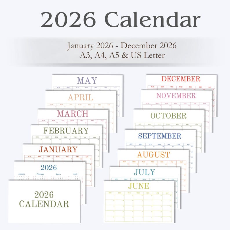 2026 Monthly Calendar: Landscape Planner (A4, A3, A5, US Letter ...