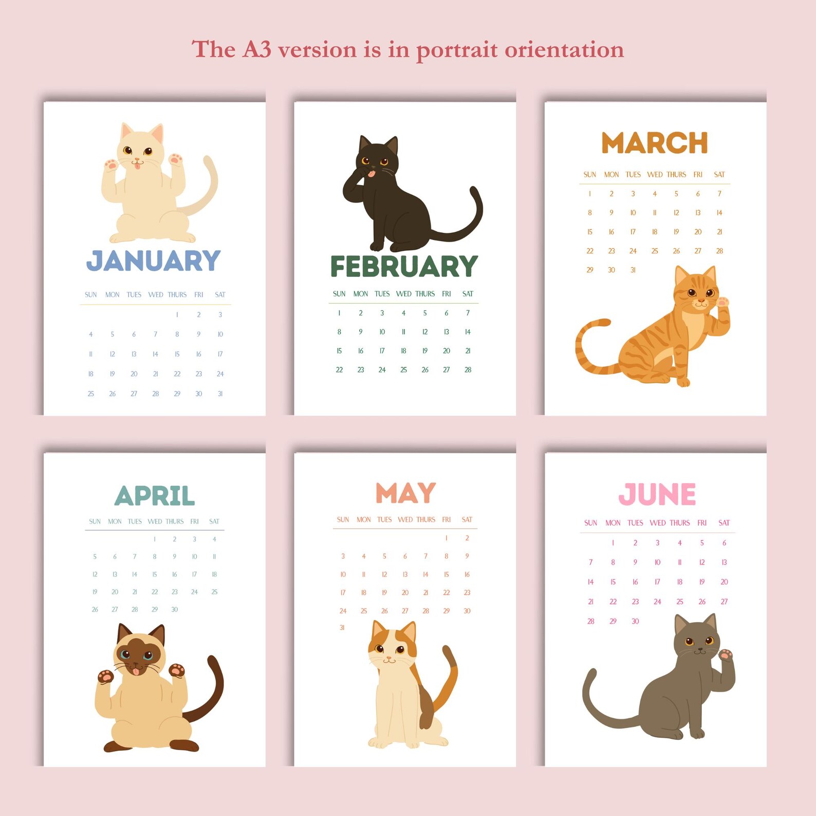 Goofy 2026 Cat Calendar: Printable A3, A4, A5, US Letter PDF - Etsy