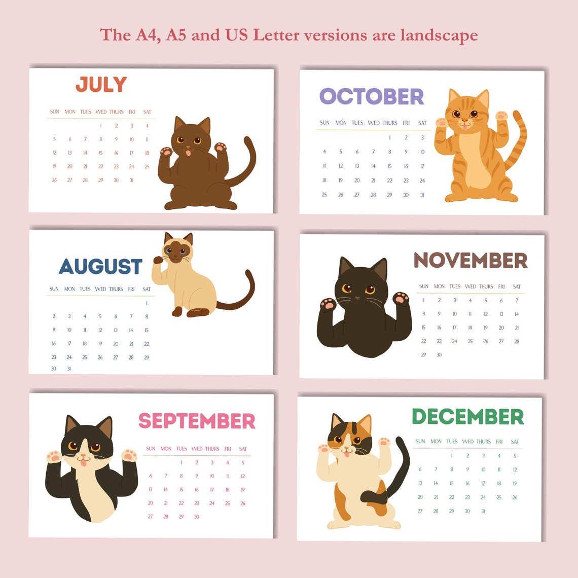 Goofy 2026 Cat Calendar: Printable A3, A4, A5, US Letter PDF - Etsy