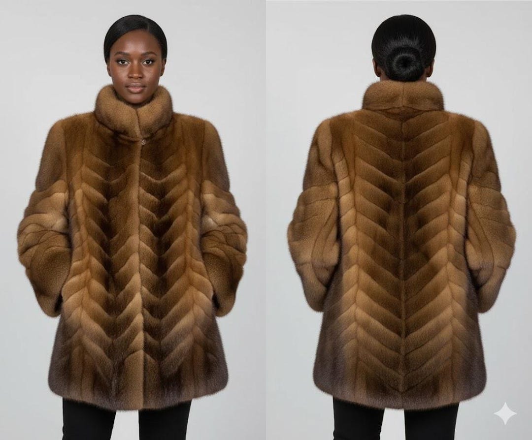 Women’s Mink Faux Fur Coat – Genuine Brown Minky Fur Jacket, Luxury ...