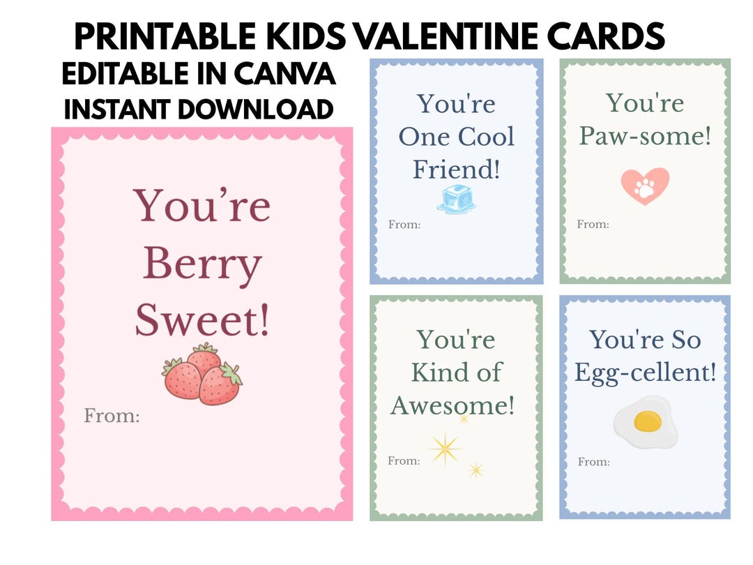 Printable Kids Valentine Cards – Classroom & School Exchange, Editable ...
