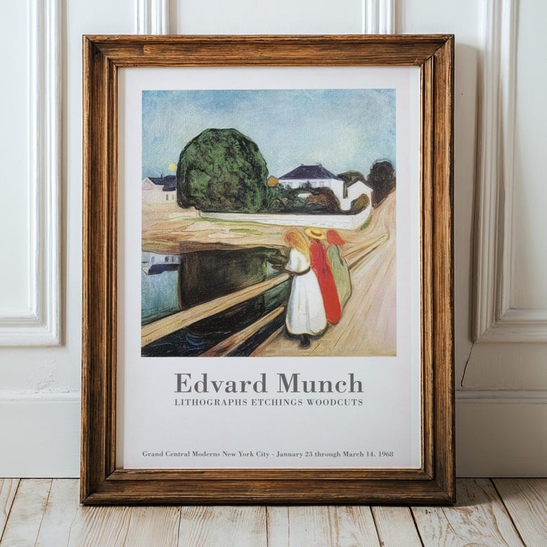 Edvard Munch Wall Art, Girls on Bridge Print, Vintage 1968 Exhibition ...