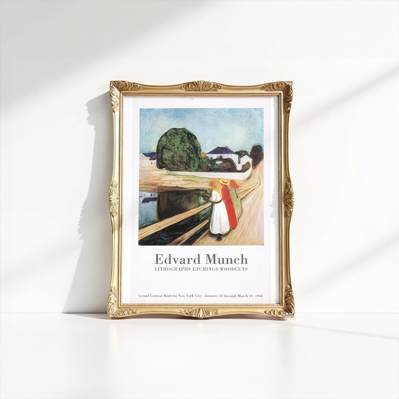 Edvard Munch Wall Art, Girls on Bridge Print, Vintage 1968 Exhibition ...
