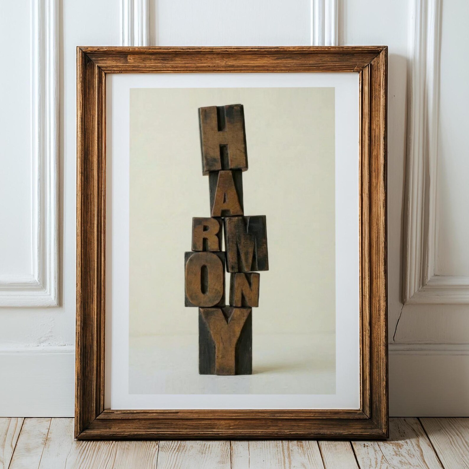 Harmony Stacked Wooden Letters Wall Art, Vintage Typography Wall Art ...