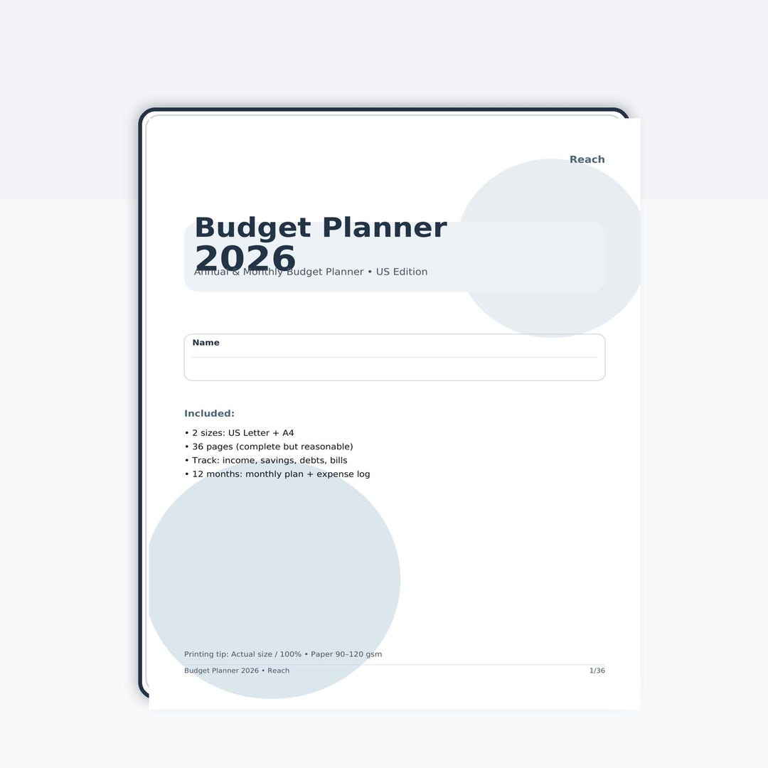 Budget Planner 2026 Printable & Fillable PDF | US Letter + A4 | Monthly ...