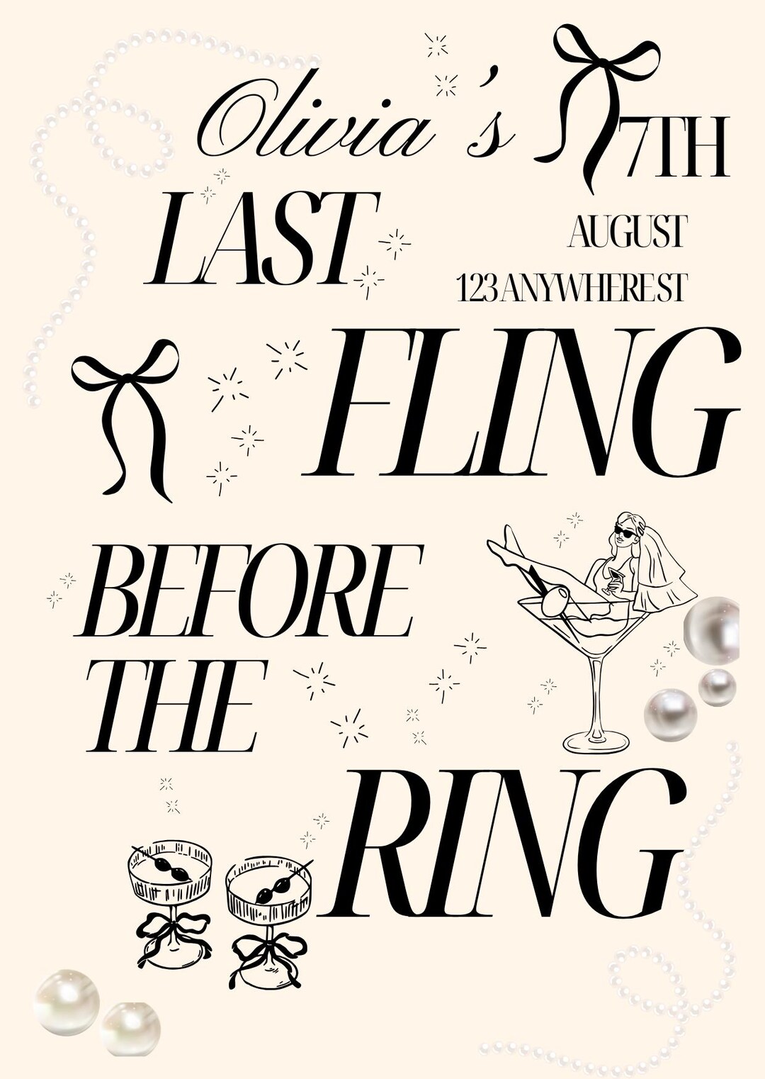 Pearls and Bows Hen Do/party Invitation Template - Etsy