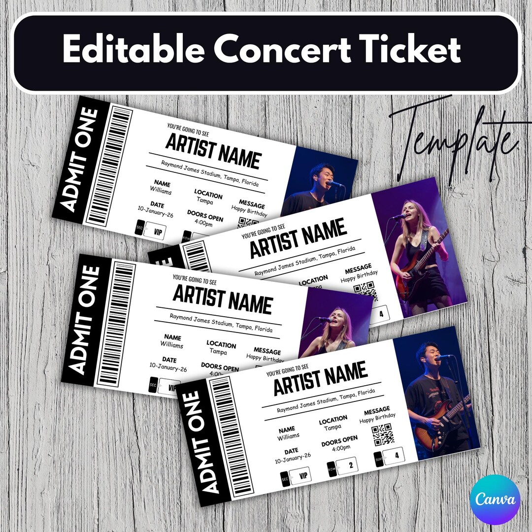 Custom Concert Ticket Template, DIY Event Surprise (canva Editable ...