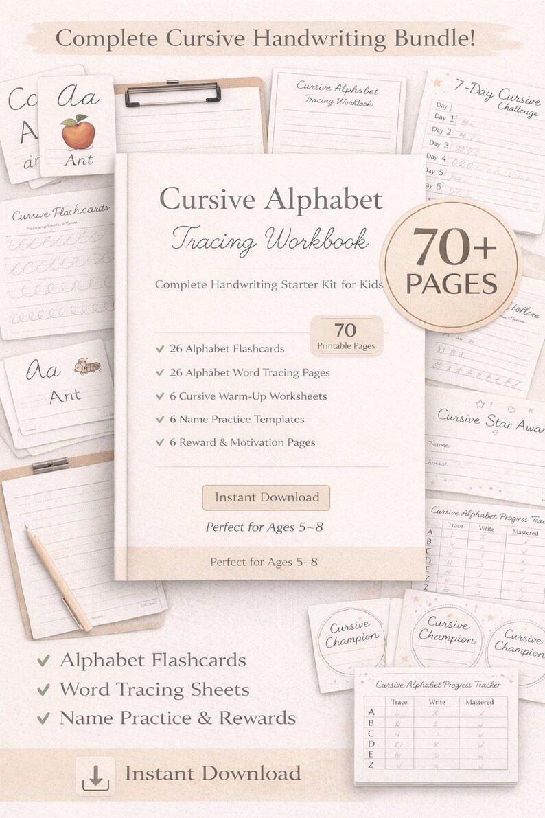 Preschool Cursive Alphabet Word Tracing Workbook | 70 Pages | Kids ...