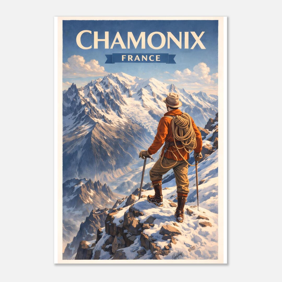 Chamonix France Vintage Travel Poster - Alpine Mountaineer Wall Art ...