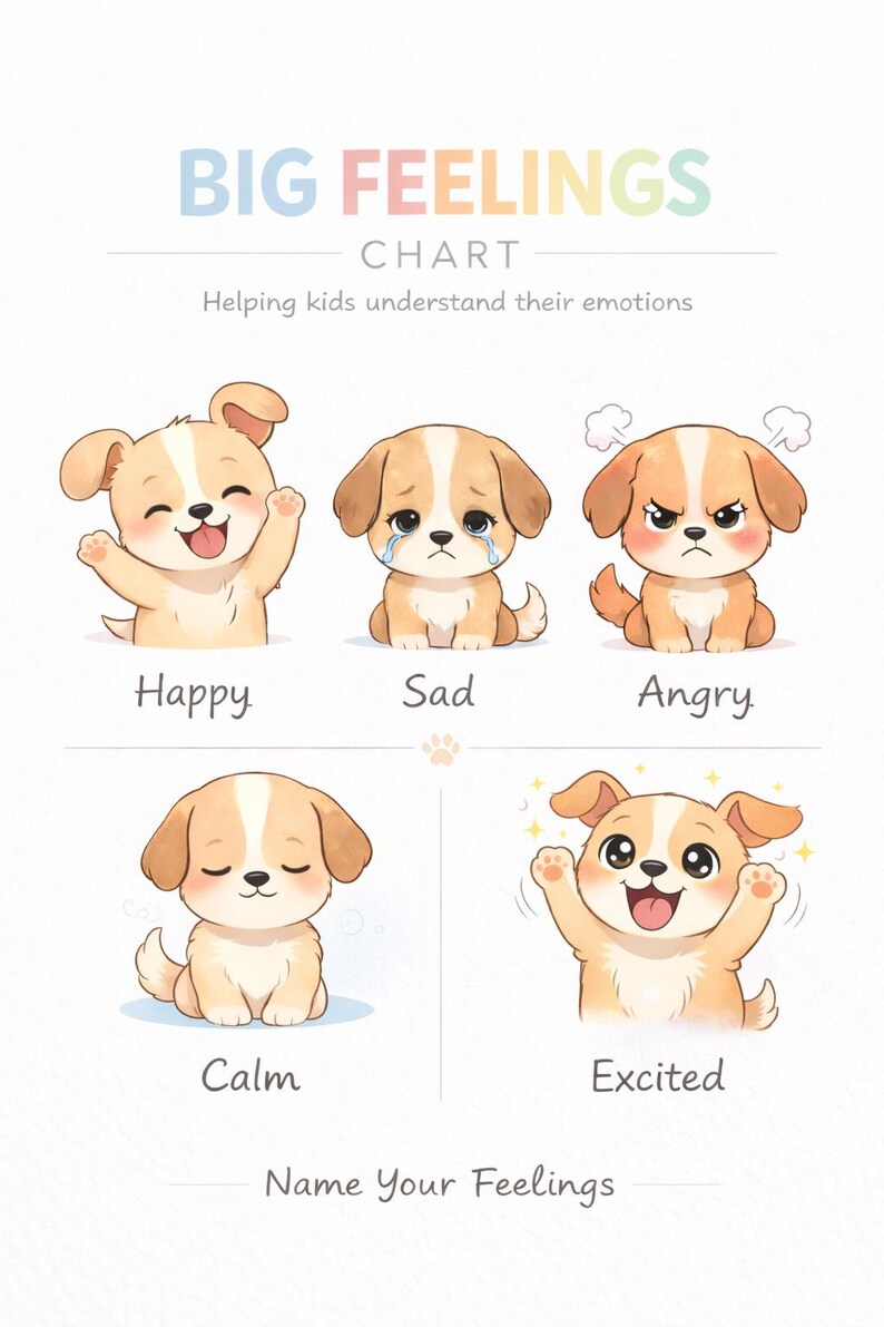 Puppy Feelings Chart Printable | Emotions Poster for Kids | Social ...