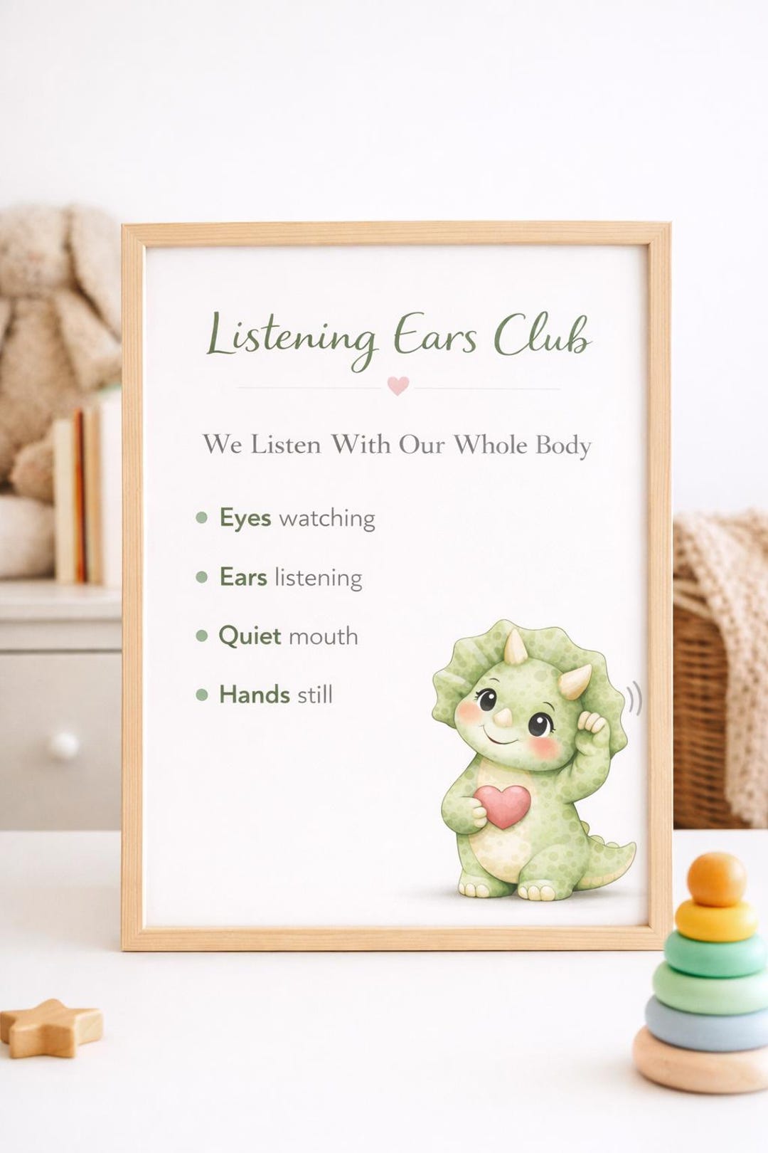 Listening Ears Poster for Kids Classroom | Triceratops Behavior Poster ...