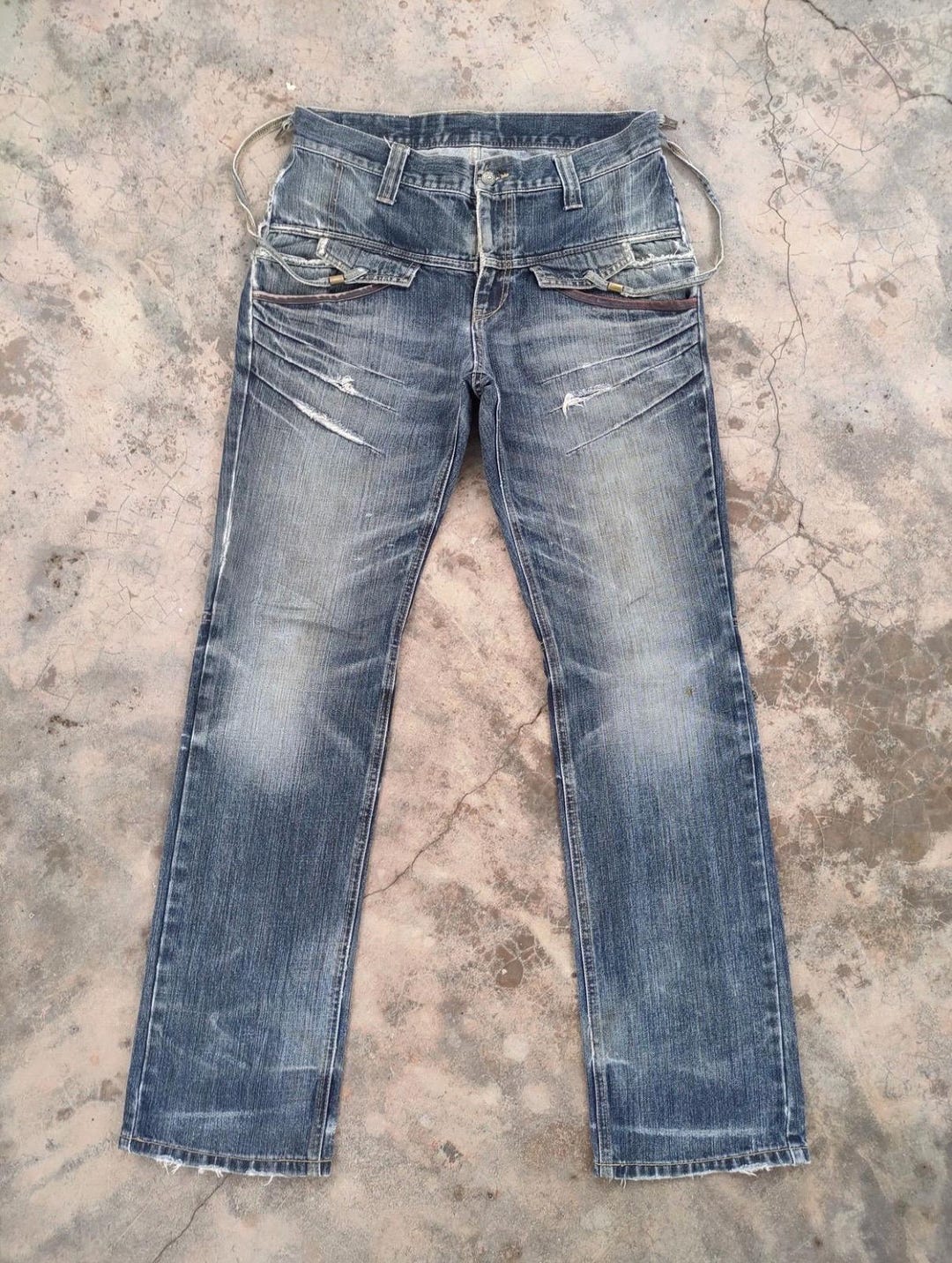 Vintage PPFM Bondage Ripped Faded Denim Jean Pants Multipocket Waist 33 ...