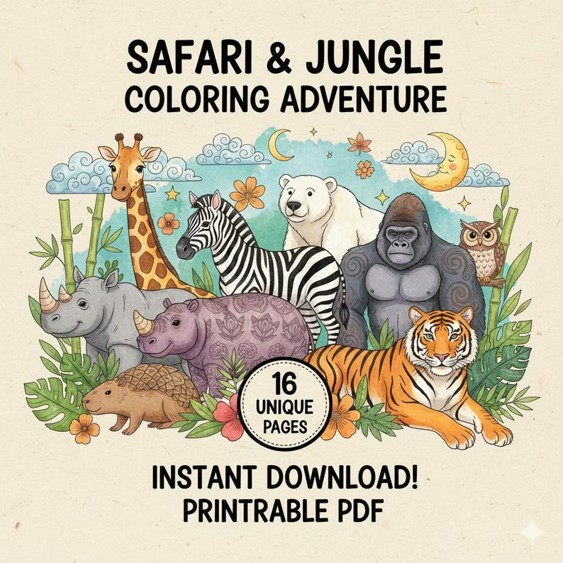 Safari Jungle Animals Coloring Book, Bold & Easy Designs (PDF Download ...