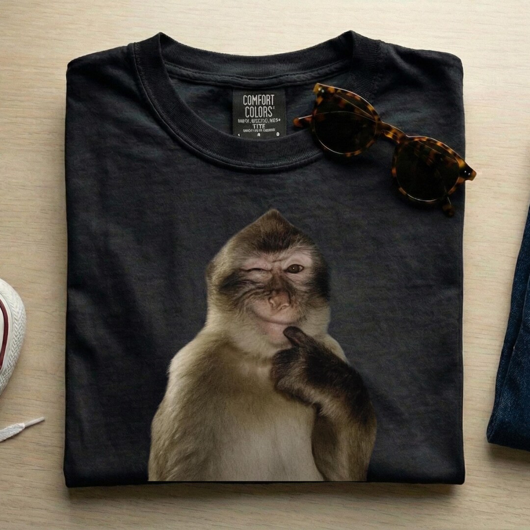 Funny Monkey Graphic Tee, Winking Monkey T-shirt, Cute Animal Shirt ...