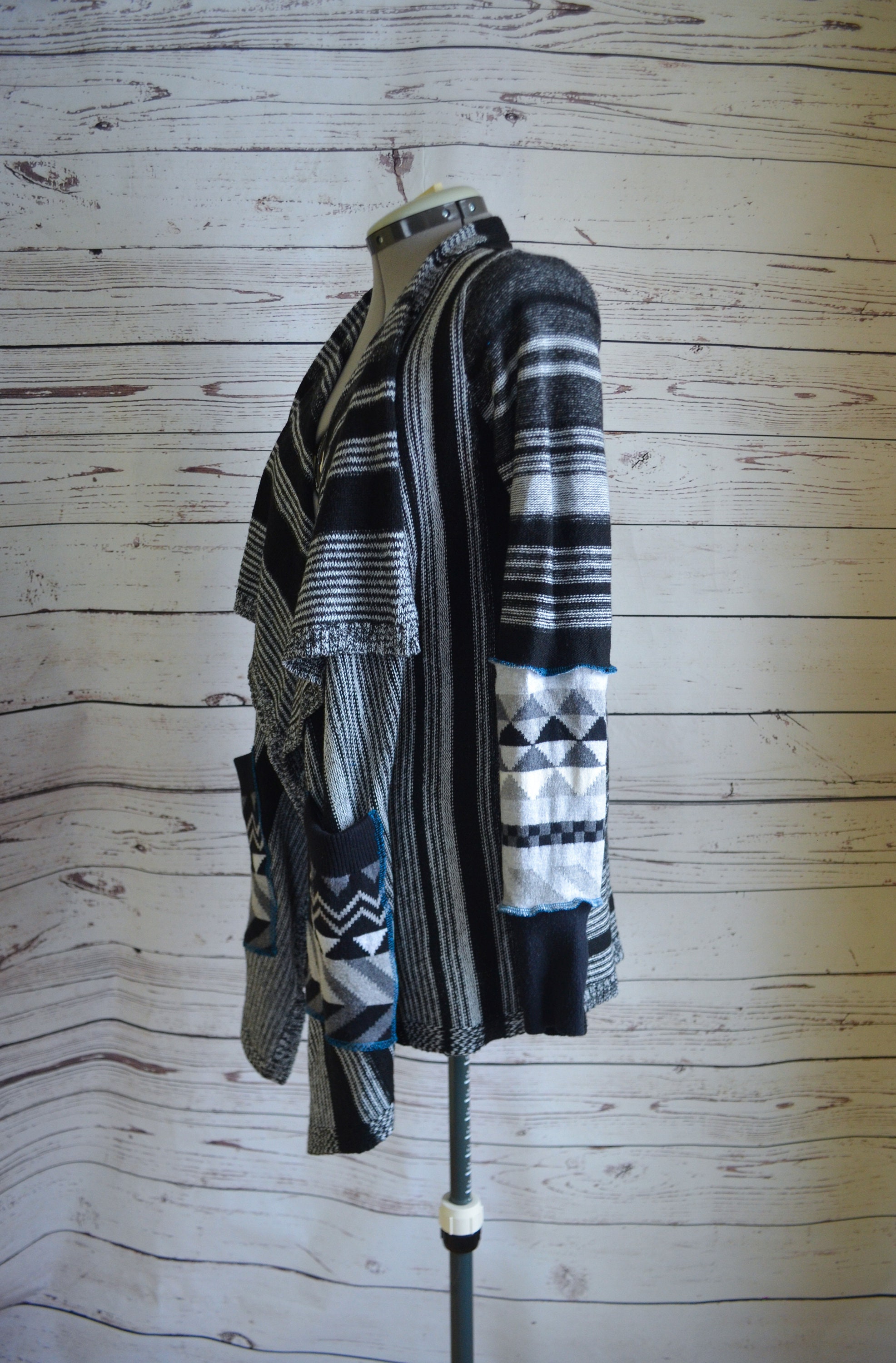 Black and White Upcycled Patchwork Sweater Cardigan Small - Etsy