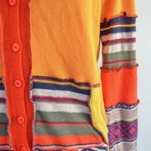 Lightweight Orange and Colorful Upcycled Patchwork Button up Sweater ...