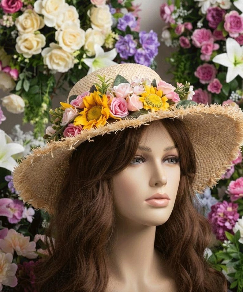 Handmade Raffia Straw Beach Hat, Sun Protection Vacation Hat, UV ...