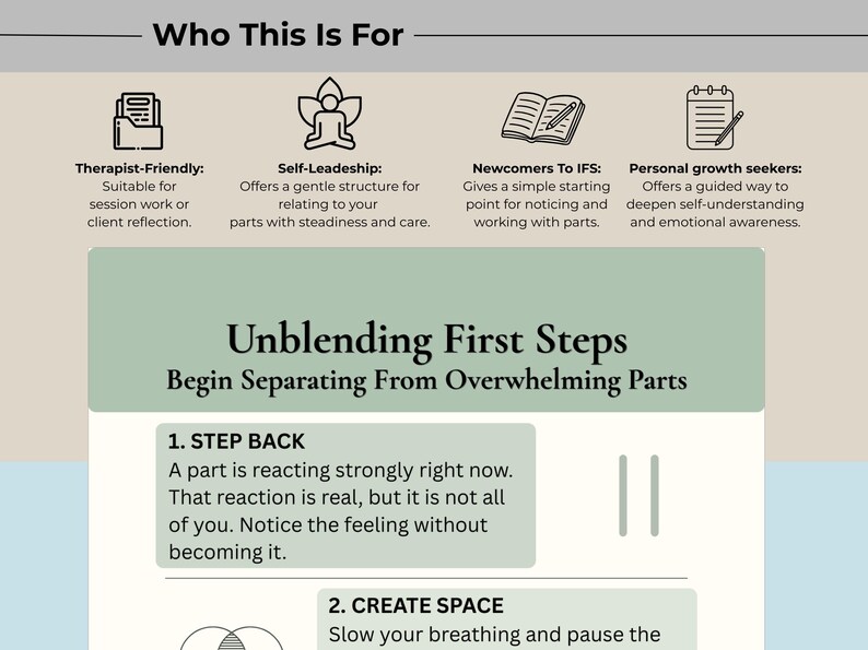 Unblending First Steps Cheat Sheet | IFS Parts Work CPTSD Trigger ...