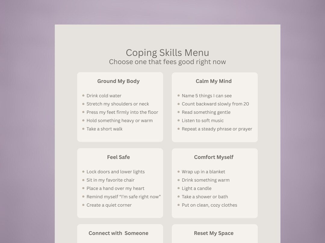 Coping Skills Menu Printable | Grounding & Self-regulation Worksheet ...