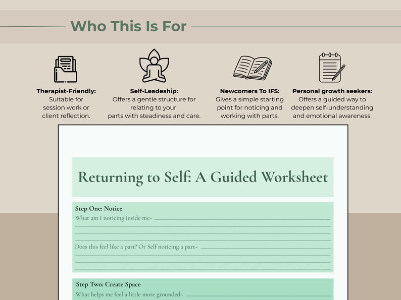 IFS Parts Work Worksheet Printable | Self Reflection Therapy Guide ...