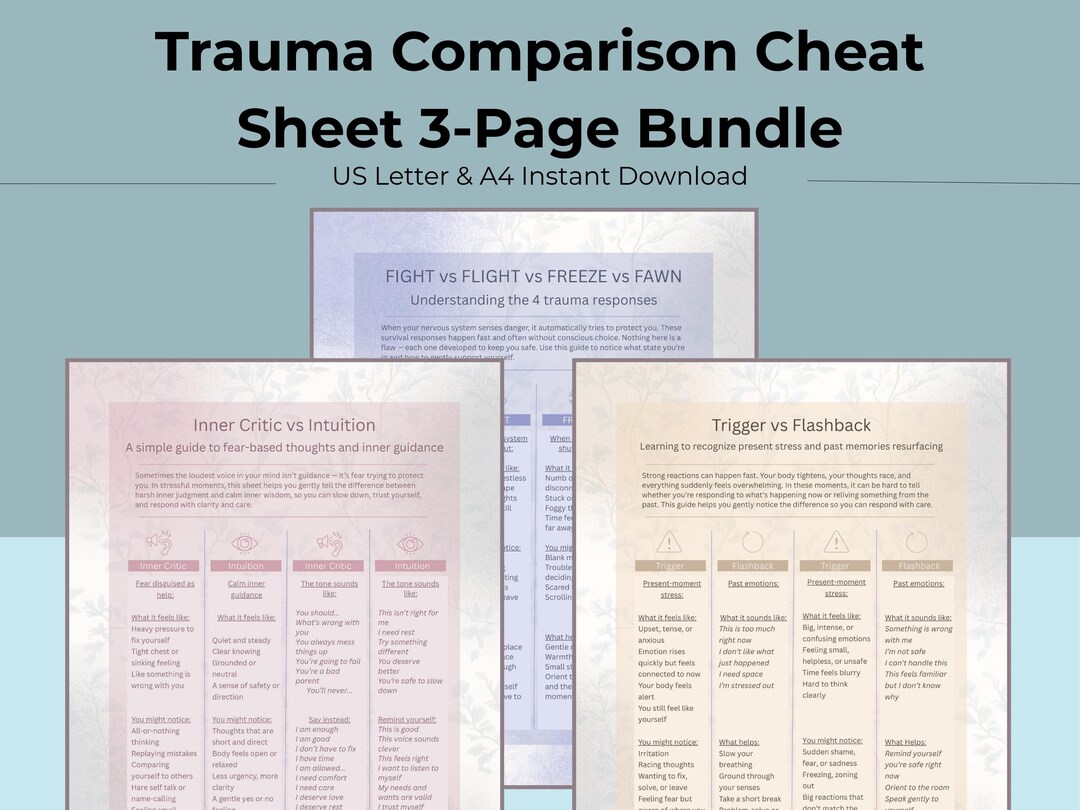 Trauma Comparison Bundle | CPTSD Validation Sheets and Trauma Recovery ...